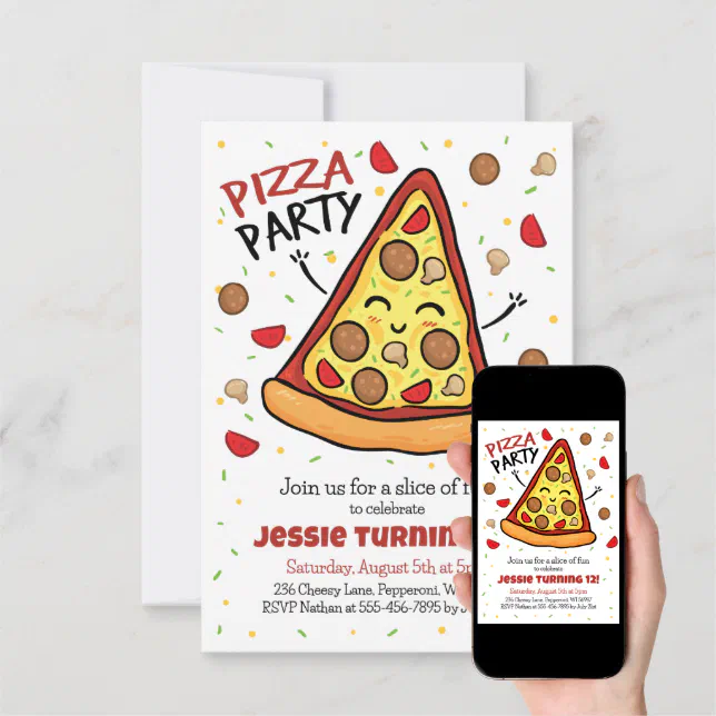 Pizza Birthday Invitation, Pizza Party Invitation Kaart | Zazzle.nl