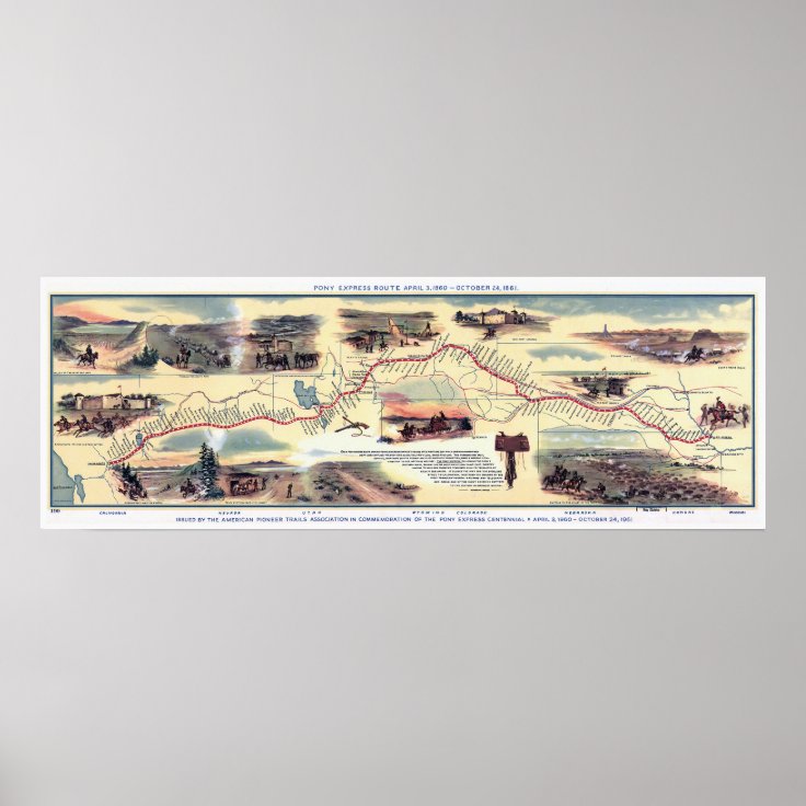 Pony Express Route Map Poster | Zazzle.nl
