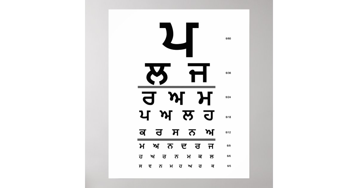 PUNJABI EYE CHART POSTER | Zazzle.nl