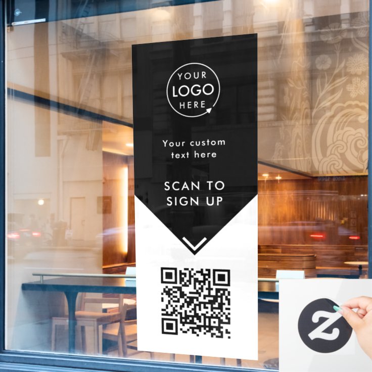 QR-code | Business Logo Black and White Raamsticker | Zazzle.nl