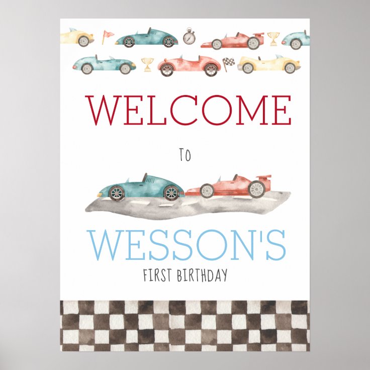 Race Car Birthday Party Welcome Sign, Race Welcome Poster | Zazzle.nl