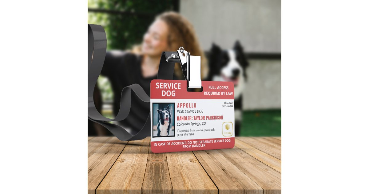 Red White Service Dog Logo & foto-ID Badge | Zazzle.nl