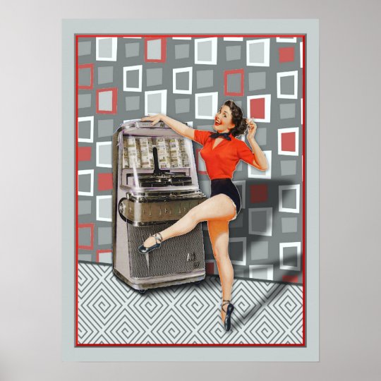 Retro 50s Jukebox Dancing Pinup Girl Poster | Zazzle.nl