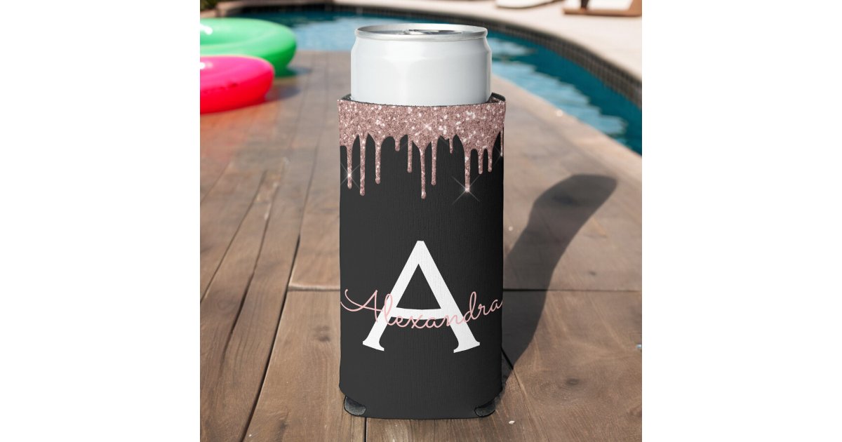 Roos Gold - Blush Pink Black Glitter Monogram Naam Seltzer ...