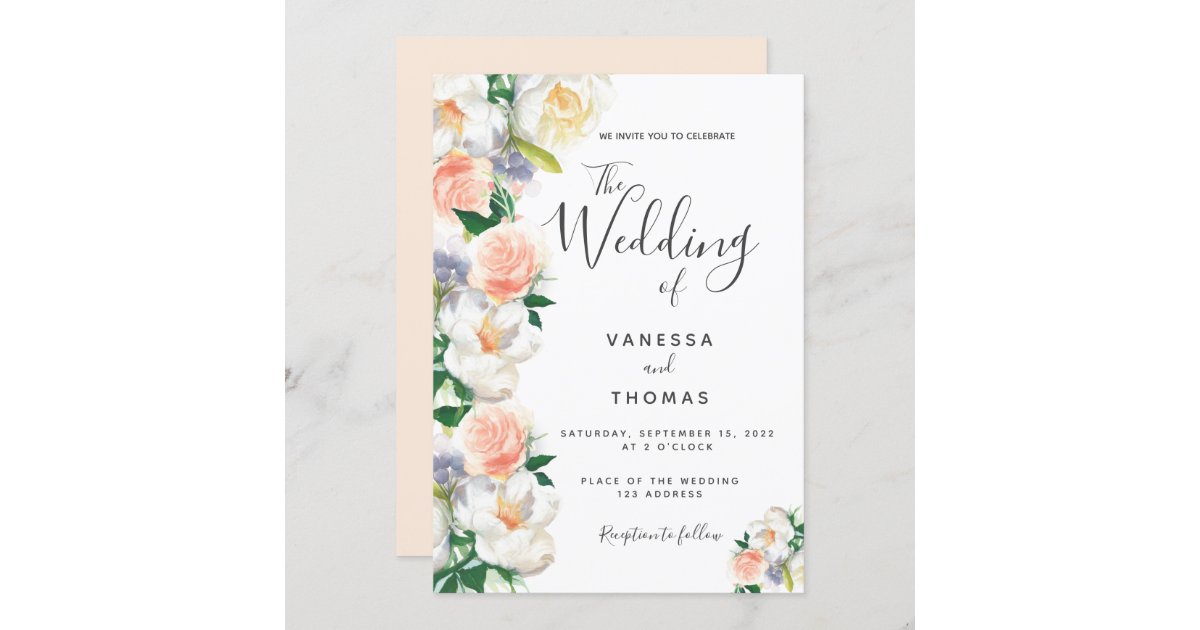 Roos goudbloemen wit script bruiloft kaart | Zazzle.nl