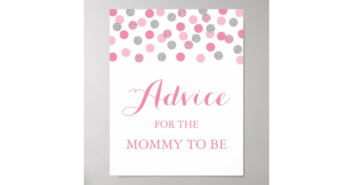 Roze Silver Baby shower Advice voor de mammie Sign Poster | Zazzle.nl