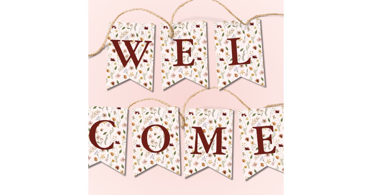 Roze Wildflower Baby shower Welkom Bunting Flag Vlaggetjes | Zazzle.nl