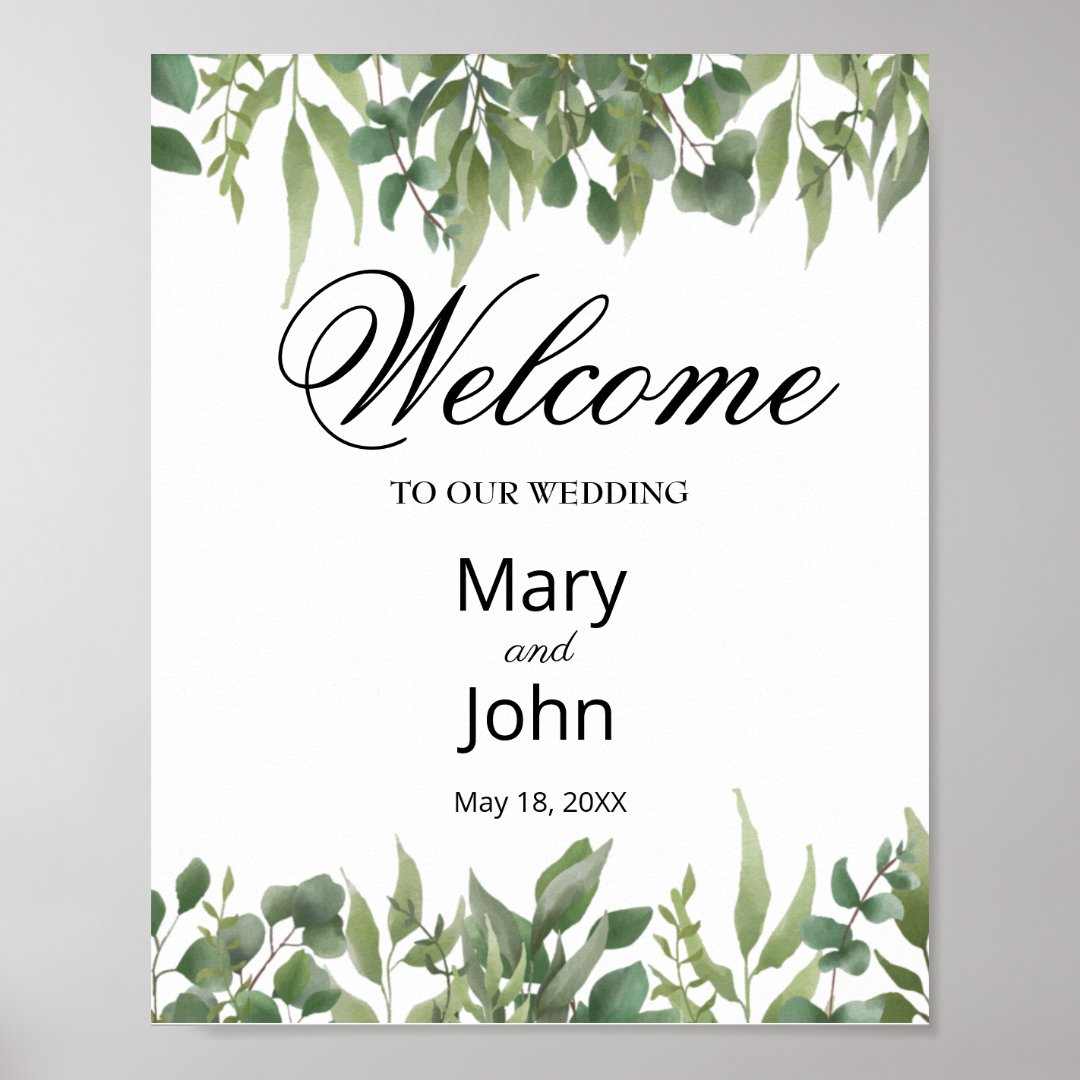 Rustic Green Leaves Greenery Foliage Wedding Sign Poster | Zazzle.nl