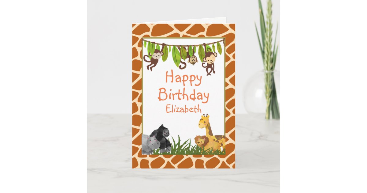 Safari Oerwoud Animal Theme Happy Birthday Kaart | Zazzle.nl