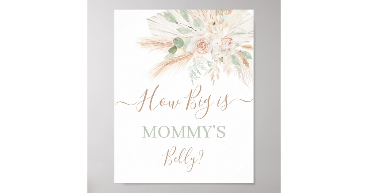 Sage Green Tropical How Big is Mammie's Belly sign Poster | Zazzle.nl