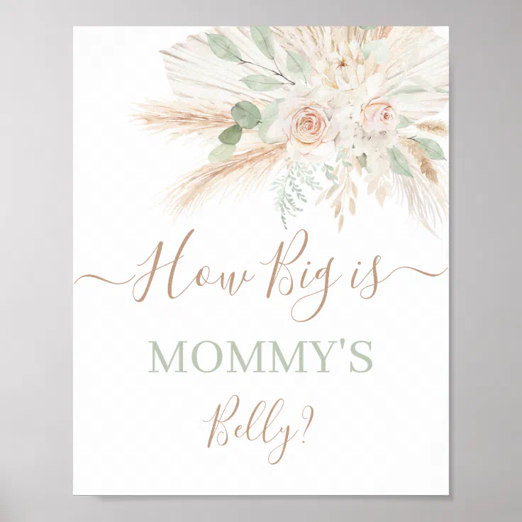 Sage Green Tropical How Big is Mammie's Belly sign Poster | Zazzle.nl