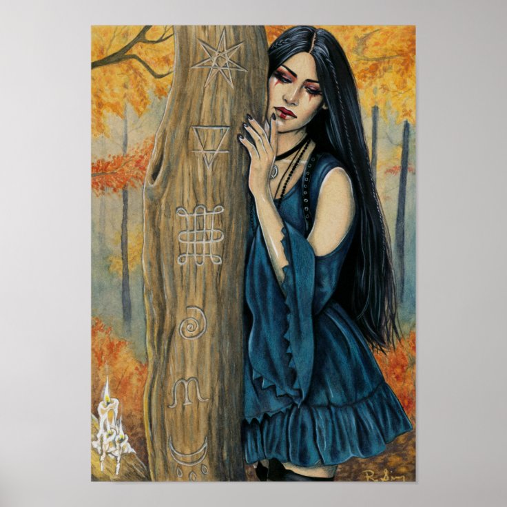 Samhain Gothic Autumn Witch Fantasy Art Poster | Zazzle.nl