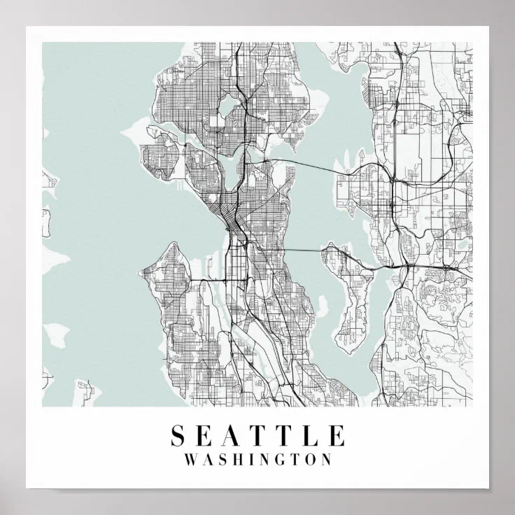 Seattle Washington Blue Water Street Map Poster | Zazzle.nl