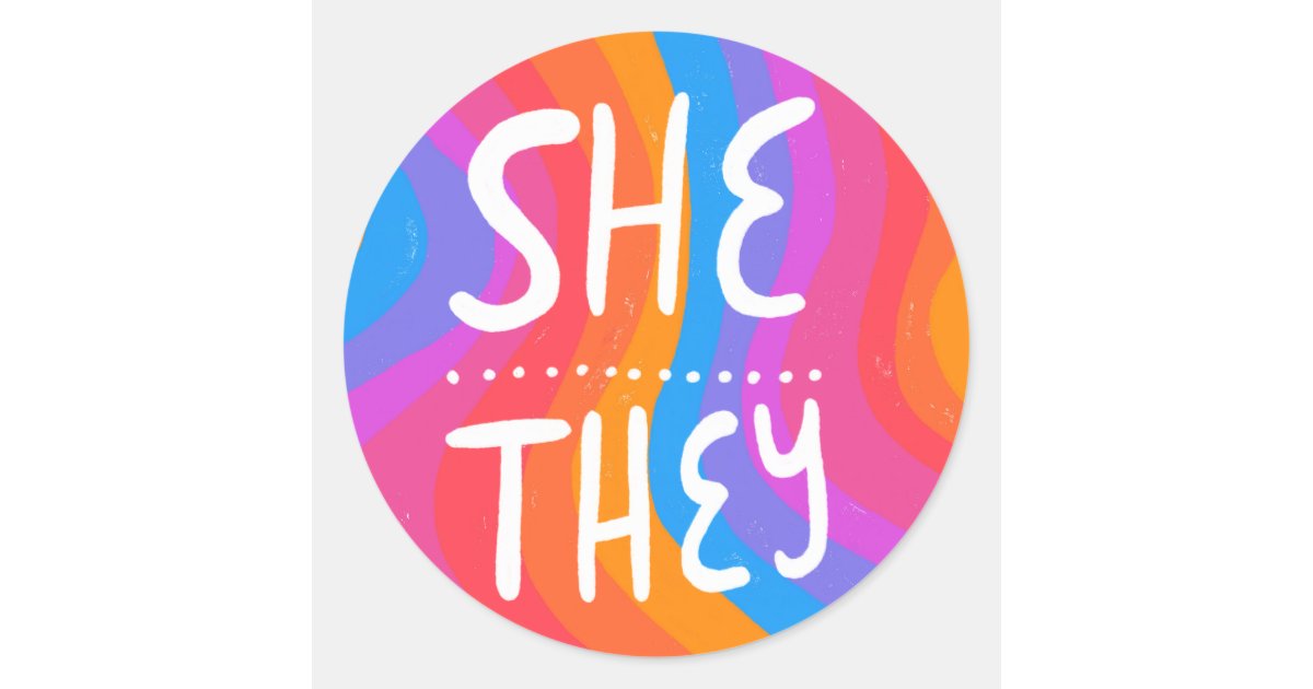 SHE/THEY Pronouns Rainbow Handlettering Sheet van Ronde Sticker | Zazzle.nl