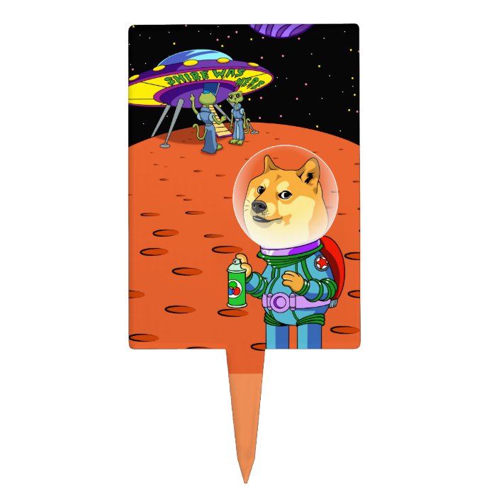 Shibe Doge Astro en de Aliens Memes Cats Cartoon Taarttopper | Zazzle.nl