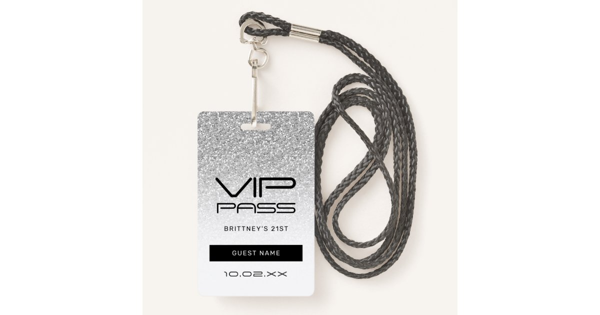 Silver Ombre Glitter Glam VIP Pass 21e uitnodiging Badge | Zazzle.nl