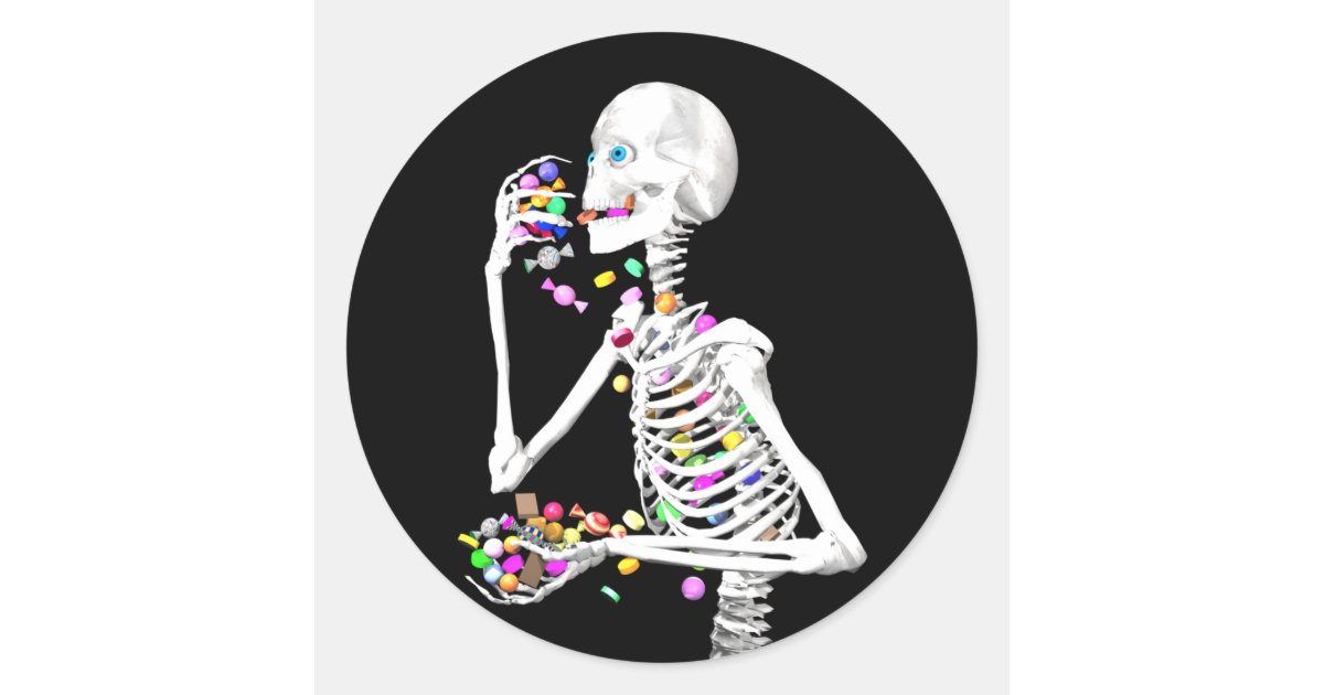 Skeleton Eating Halloween Snoep Ronde Sticker | Zazzle.nl