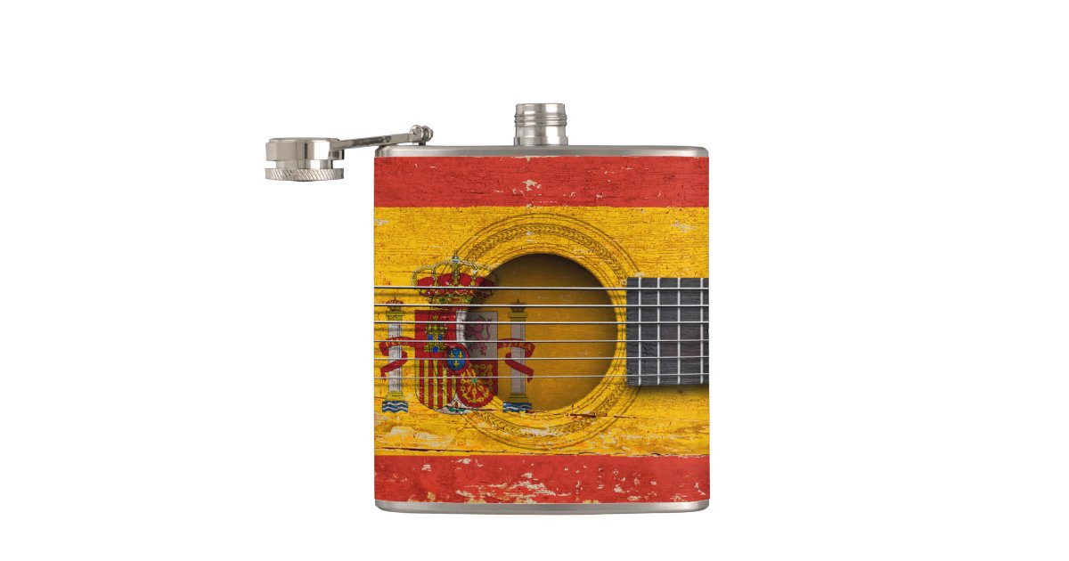 Spaanse vlag op de oude akoestische gitaar heupfles | Zazzle.nl