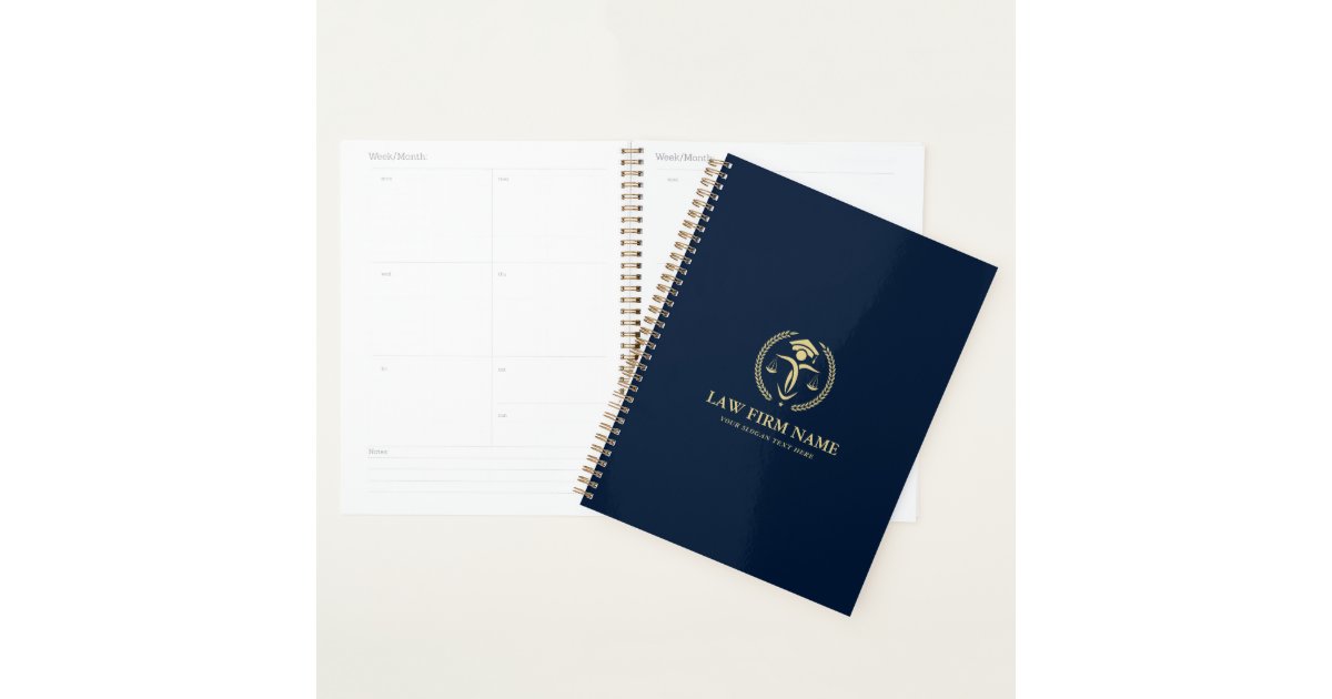 Stylied Gold Justice Logo Royal Blue Background Planner | Zazzle.nl