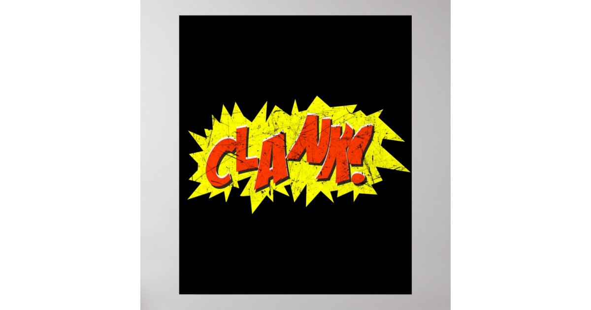 Super Hero Comic Book Onomatopoeia Clank Poster | Zazzle.nl