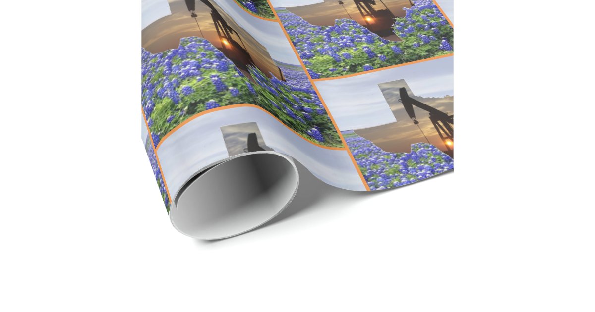 Texas Oil Pump Jack op Sunset on Bluebonnets Cadeaupapier | Zazzle.nl