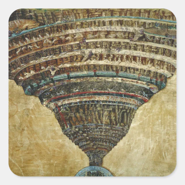 The Map of Hell, Abyss of Hell - Sandro Botticelli Vierkante Sticker ...