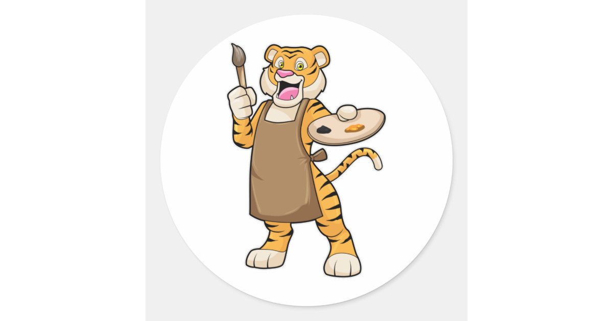 Tijger bij het Schilderen met Verf & Borstel Ronde Sticker | Zazzle.nl