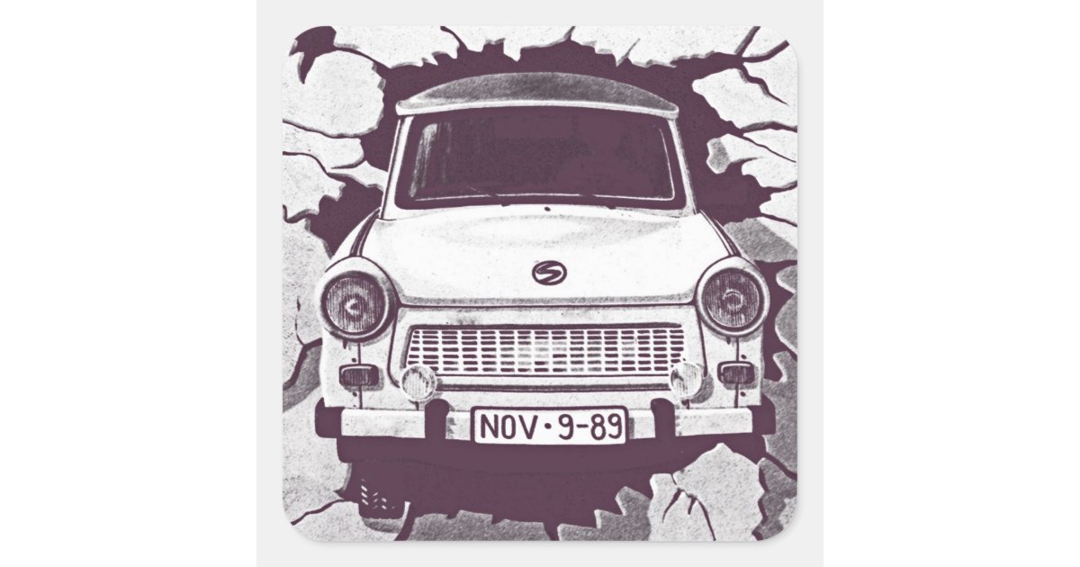 Trabant Car, Black & White, Berlijnse muur (1) Vierkante Sticker ...