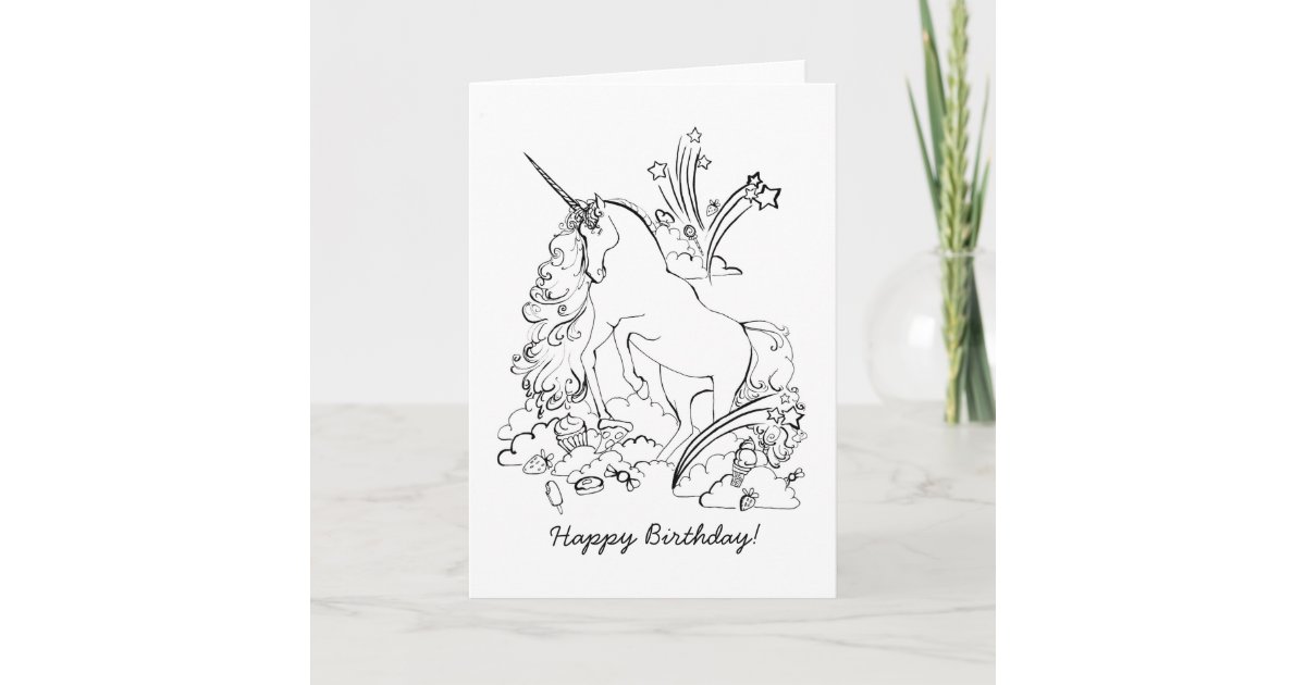 Unicorn Coloring Page Wenskaart Kaart | Zazzle.nl