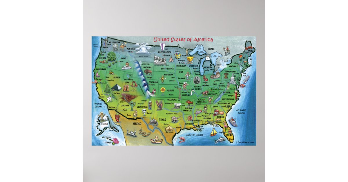 US Cartoon Map HUGE Poster | Zazzle.nl