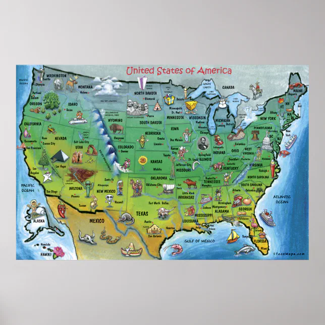 US Cartoon Map HUGE Poster | Zazzle.nl