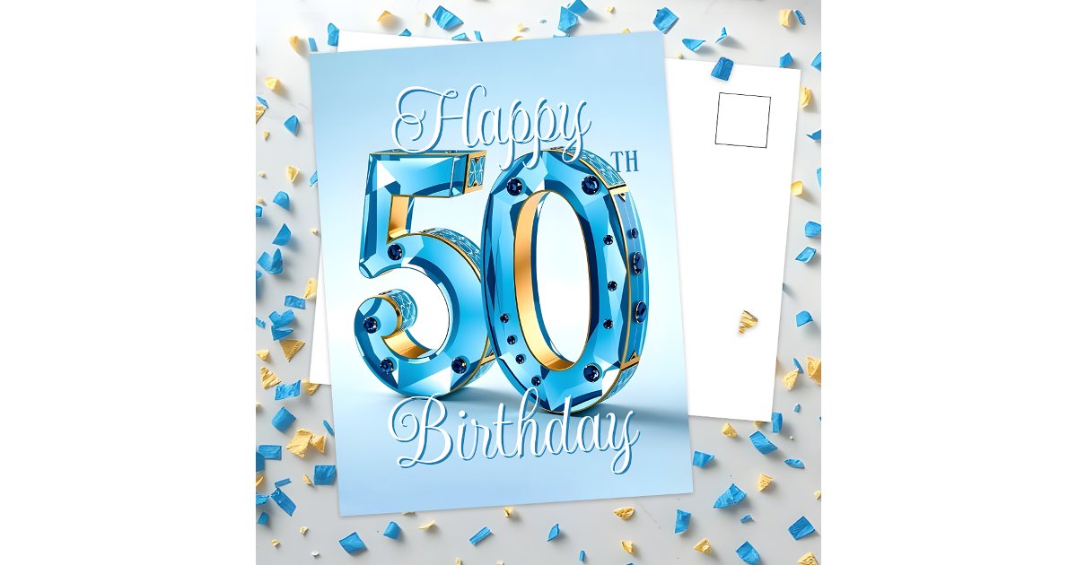 Verfijnde saffier en gouden 50ste verjaardag briefkaart | Zazzle.nl