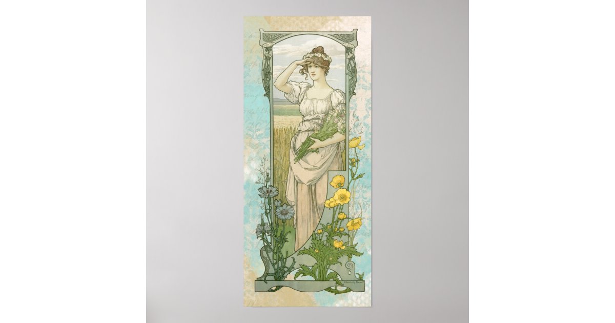 Victoriaans AR23 Vrouw Beach Art Nouveau Poster | Zazzle.nl