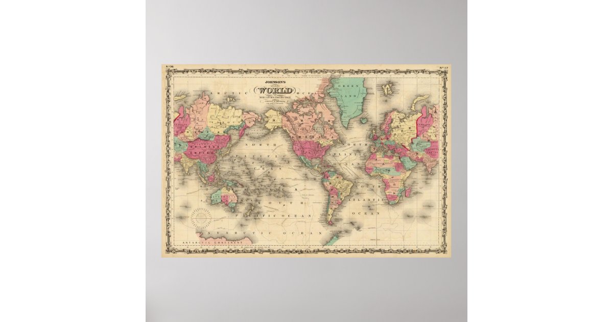 Vintage Map of The World (1860) Poster | Zazzle.nl