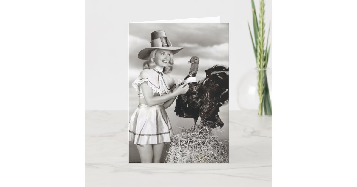 Vintage Sexy Pinup Pilgrim — Thanksgiving Turkije Feestdagen Kaart ...