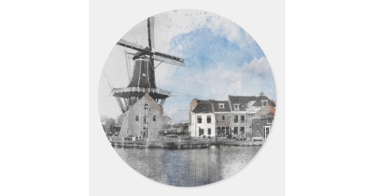 Vintage Travel Poster van Nederland en molen Ronde Sticker | Zazzle.nl