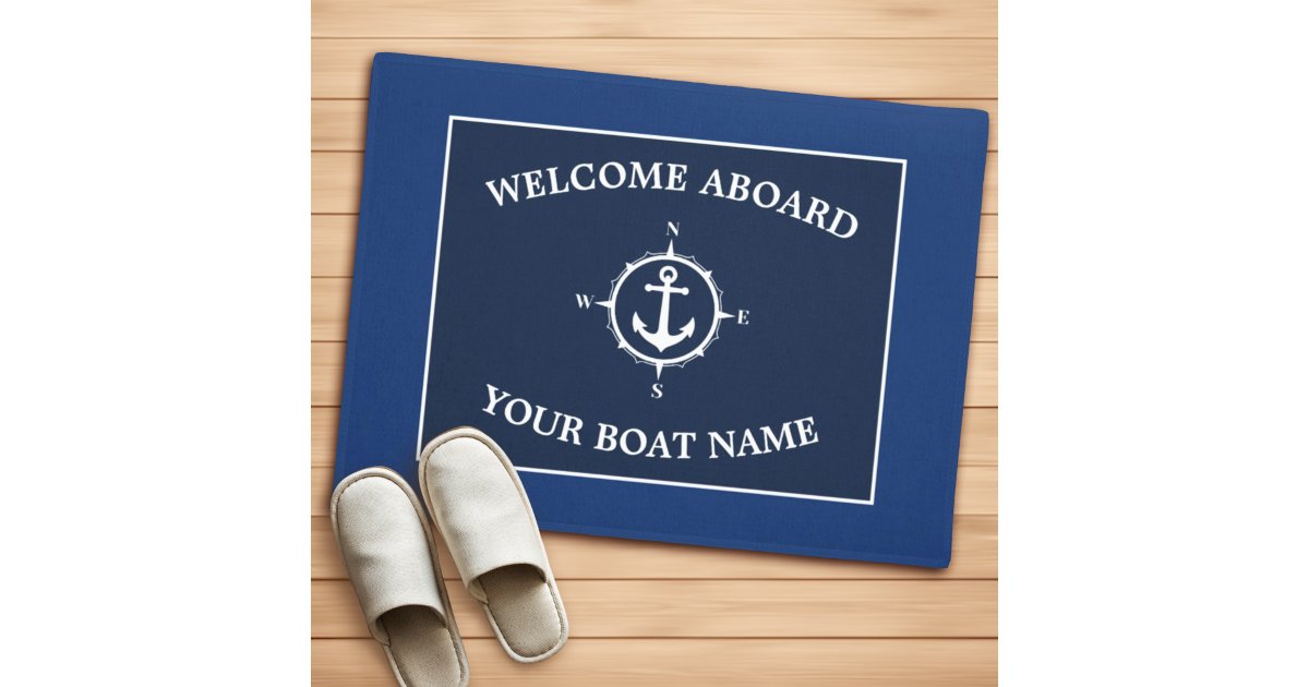 Welkom Aboard Compass Anchor Boat Name Blue Deurmat | Zazzle.nl