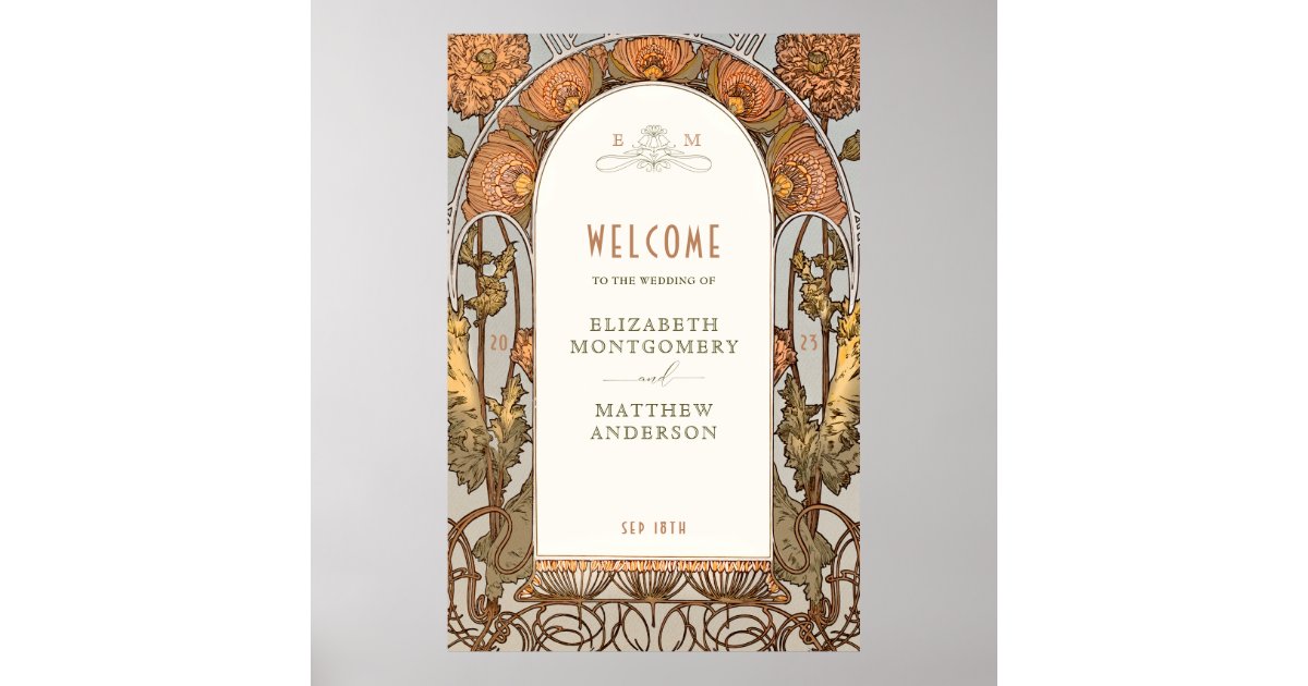 Welkom Sign Wedding Art Nouveau door Mucha Poster | Zazzle.nl