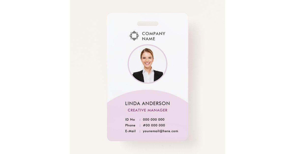 White Pastel Pink Employee Photo ID Company Logo Badge | Zazzle.nl