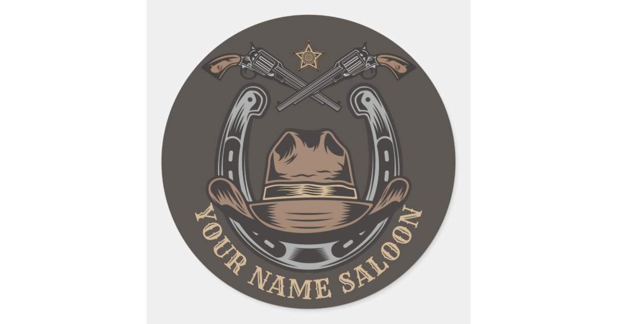 Wild West Revolver Hoefijzer Western Cowboy Saloon Ronde Sticker ...