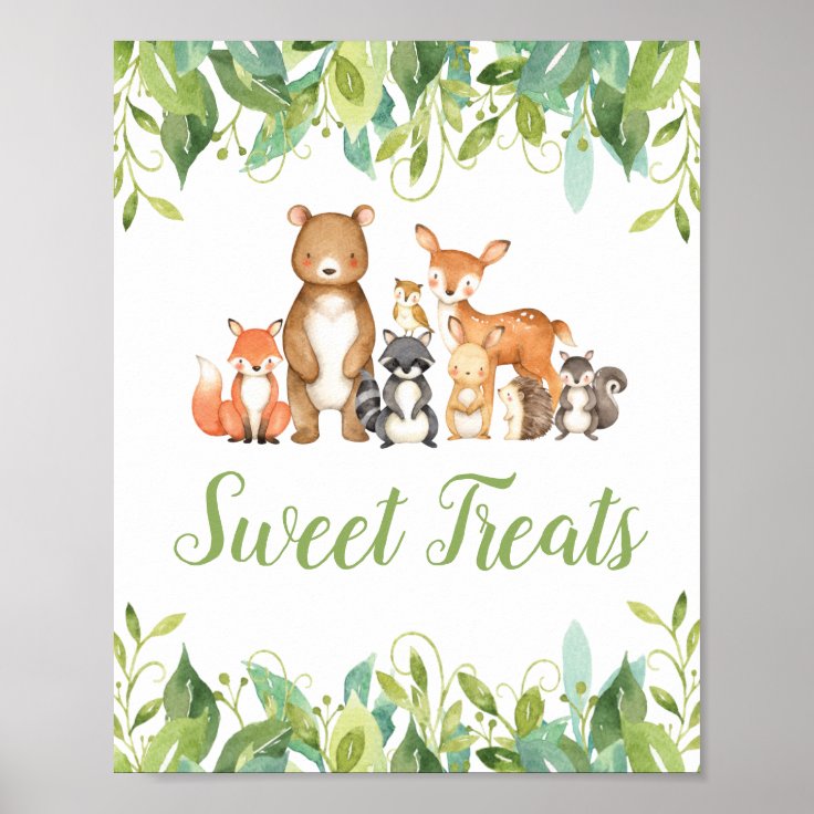Woodland Animals Greenery Baby shower Sweet Trees Poster | Zazzle.nl