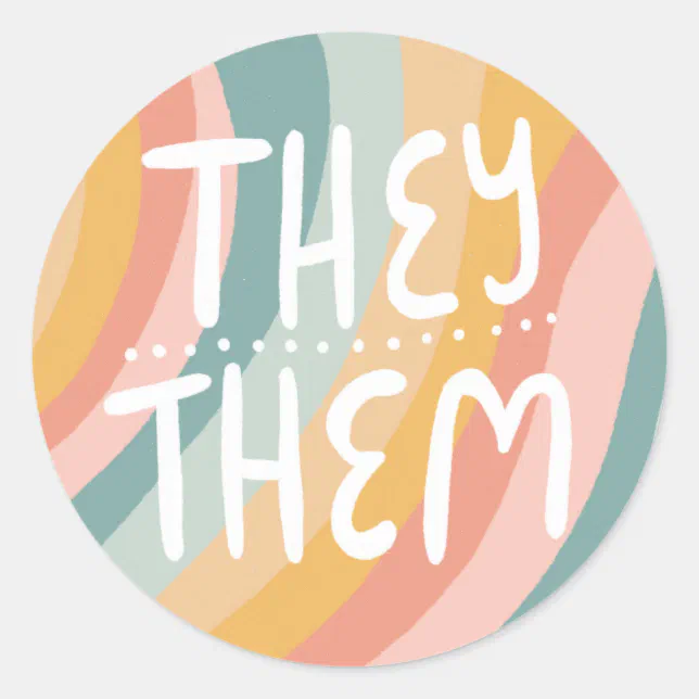 ZE/HEN Pronouns Rainbow Handlettering Sheet van Ronde Sticker | Zazzle.nl
