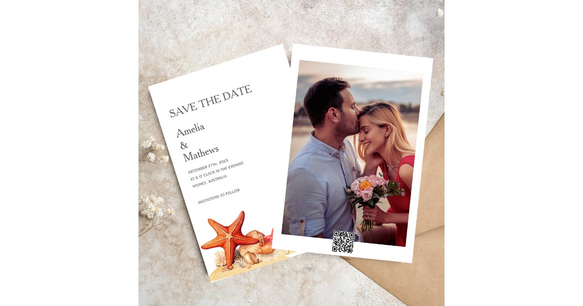Zeester schelpen strand nautische Save the date Kaart | Zazzle.nl