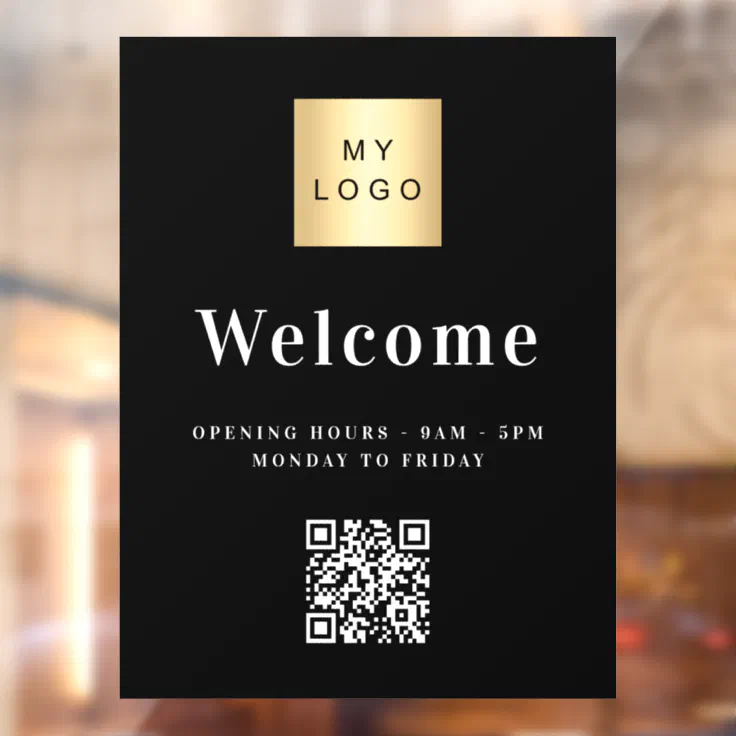 Zwarte witte logo welkome QR-code Raamsticker | Zazzle.nl